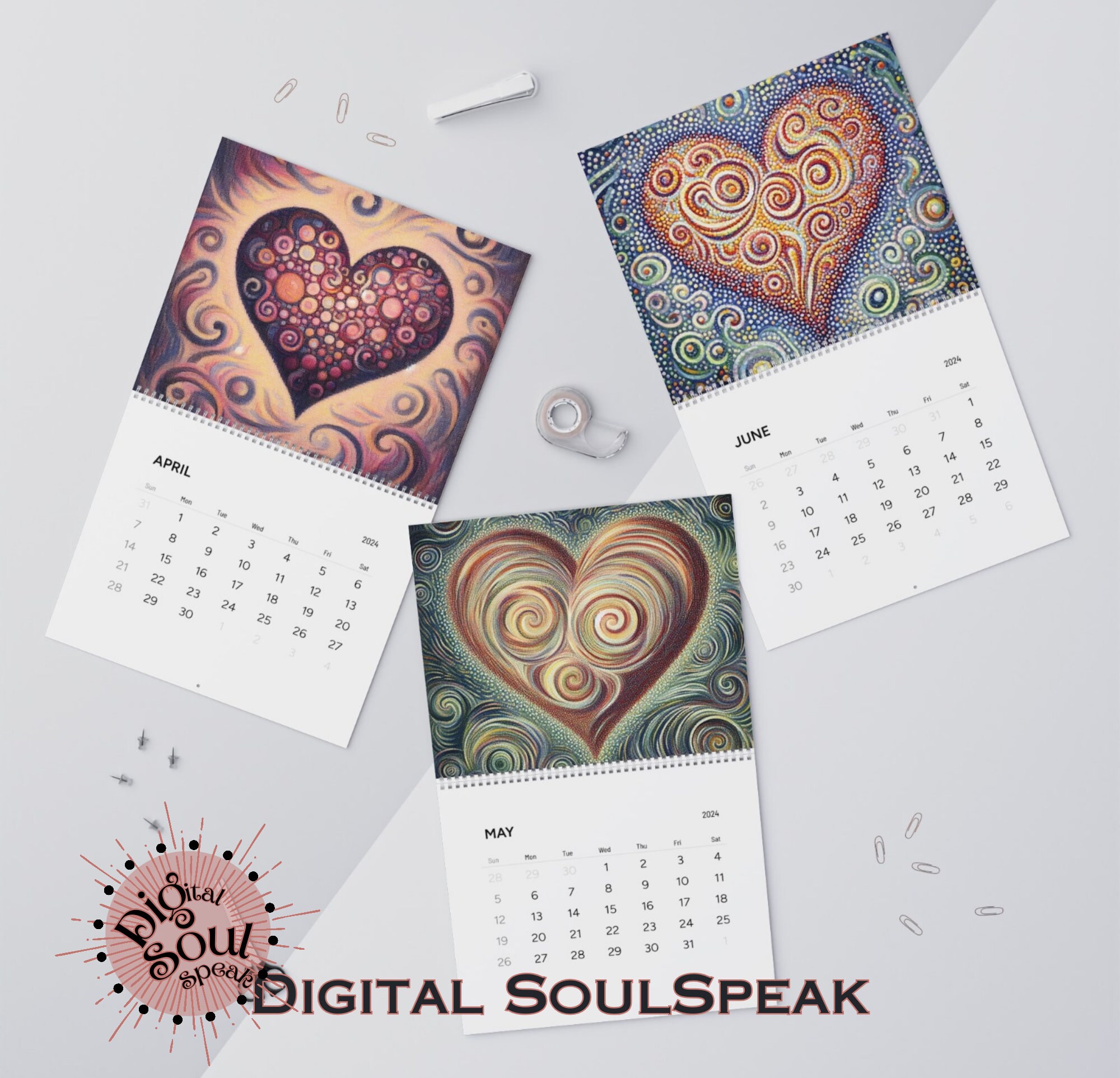 Wall Calendars 2024 Celebration of Heart III Pointillism and Swirl ...