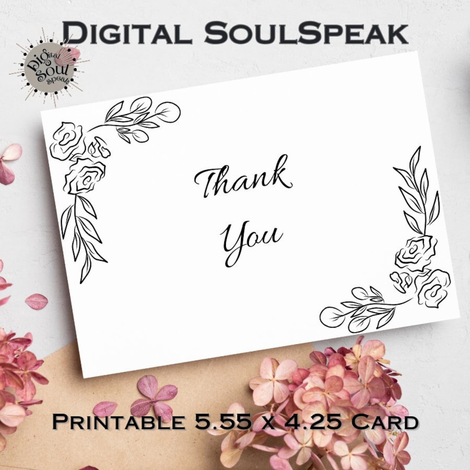 Thank You Card | Blank Inside | 5.5 X 4.25 Printable Card IV - Etsy