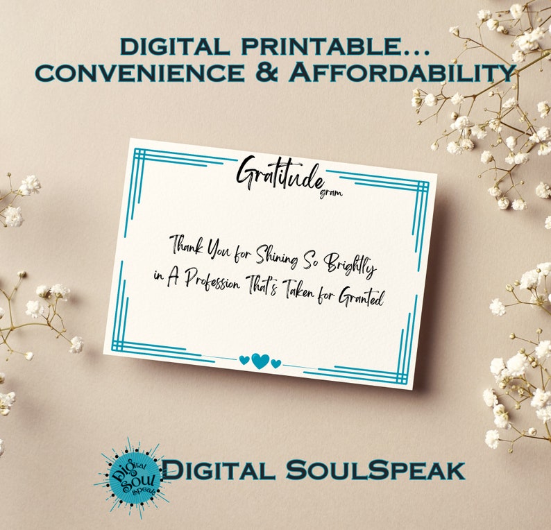 Printable Card | Gratitudegram 5.5x4.25 CV | Thank You Note | Teacher ...