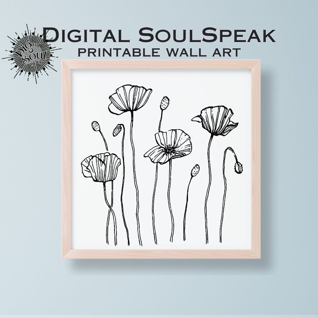 Black & White Floral Wall Art: Square Flower Print (digital Download ...