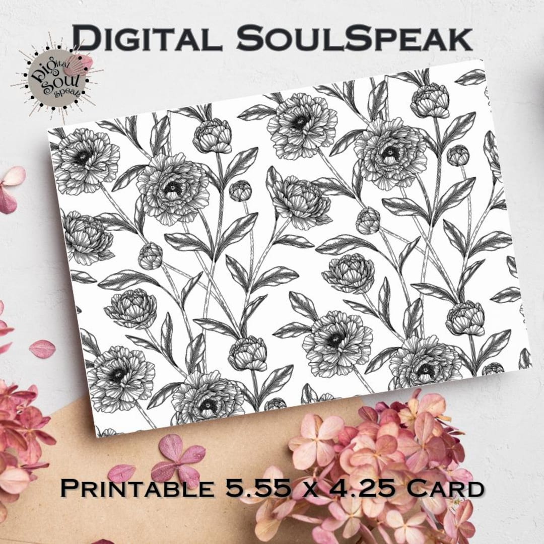 Floral Printable Card: Black Ink Flower Design (digital Download) - Etsy