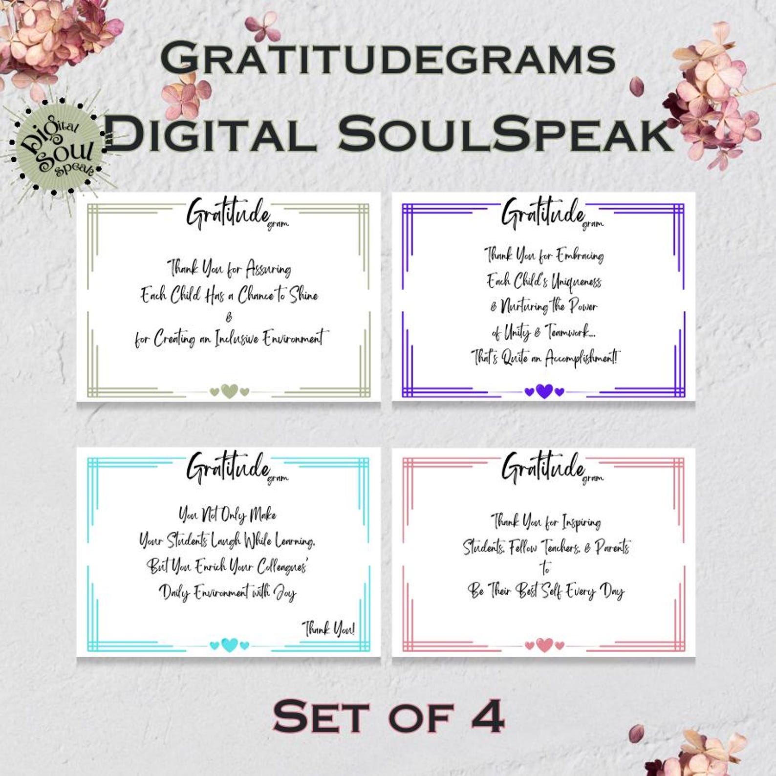 Printable Cards | Gratitudegram 5.5x4.25 Set of 4 CIX-XII | Teacher ...