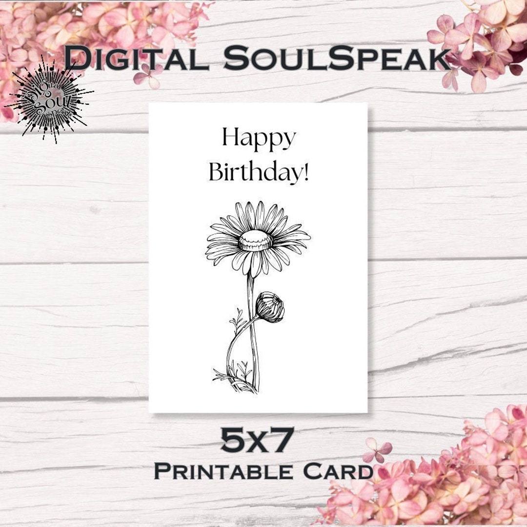 Printable Card | Happy Birthday 5x7 Floral Design Card I | Instant ...