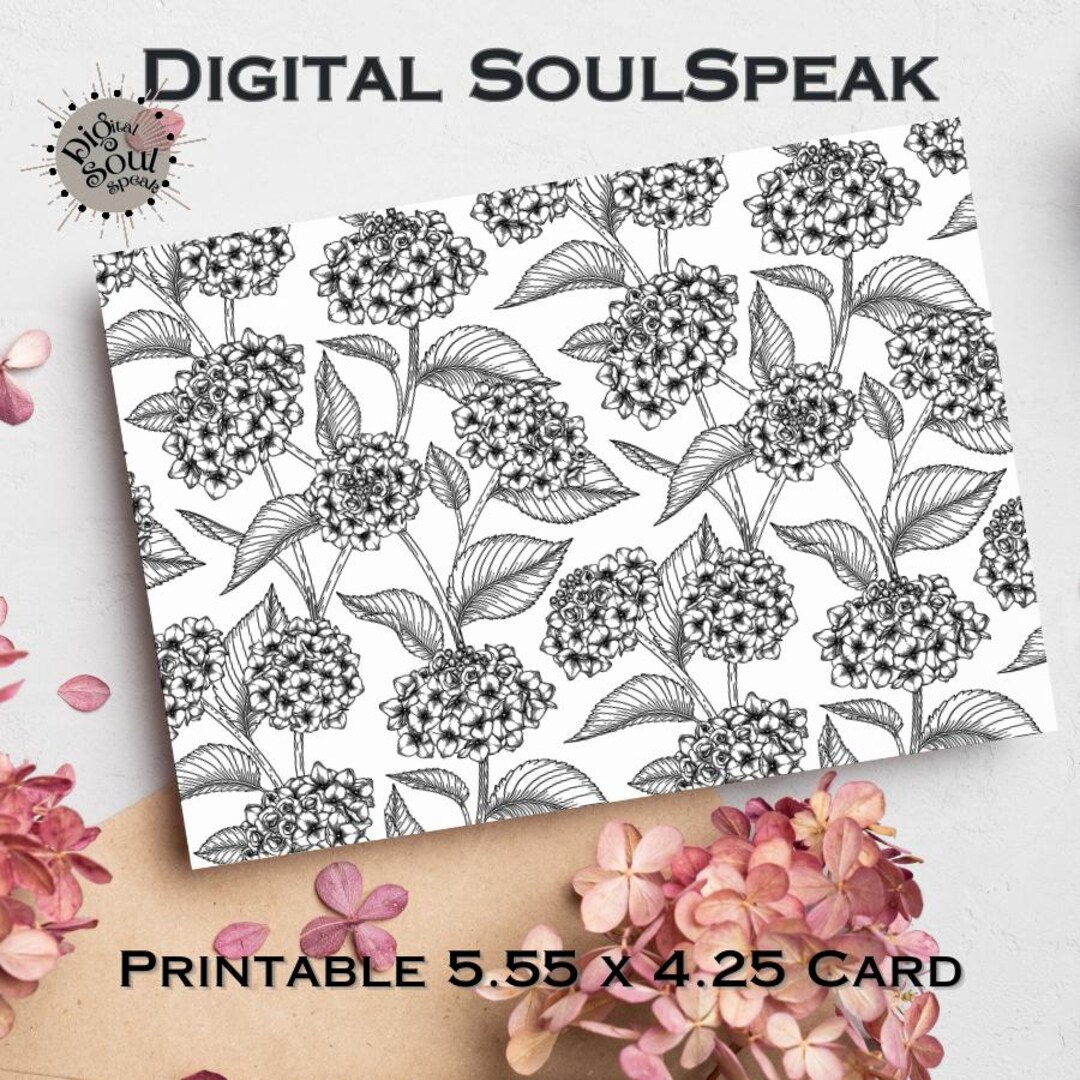 Floral Printable Card: Black Ink Design, Blank Inside (5.5 X 4.25) - Etsy