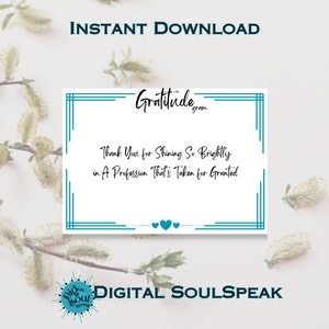 Printable Card | Gratitudegram 5.5x4.25 CV | Thank You Note | Teacher ...