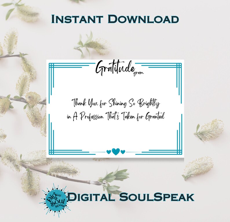 Printable Card | Gratitudegram 5.5x4.25 CV | Thank You Note | Teacher ...