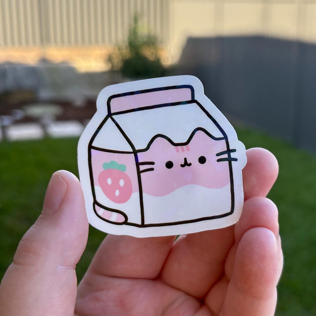 Strawberry Cat Milk Carton Holographic Sticker - Etsy