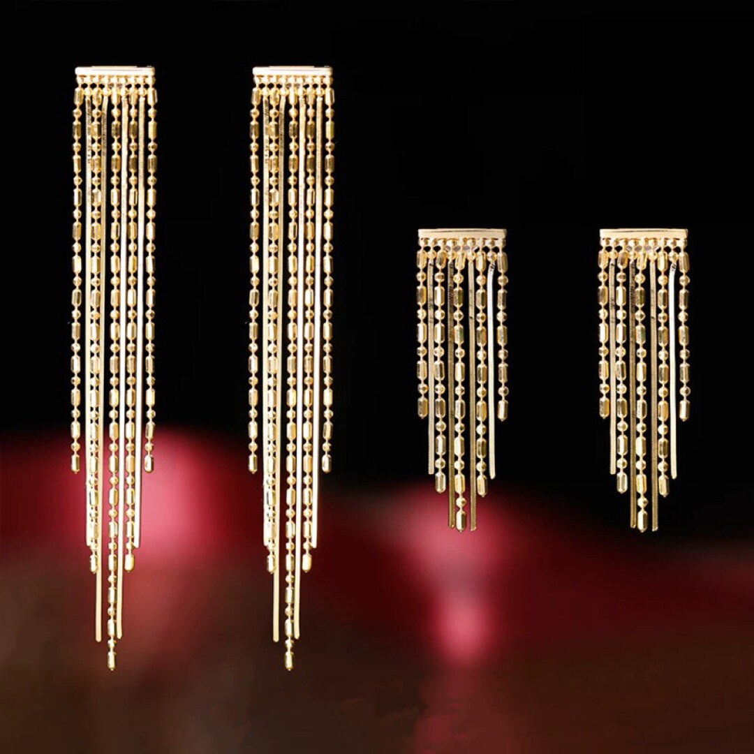 Fancy Gold Chain Tassel Threader Earrings18k Solid Gold Long Etsy
