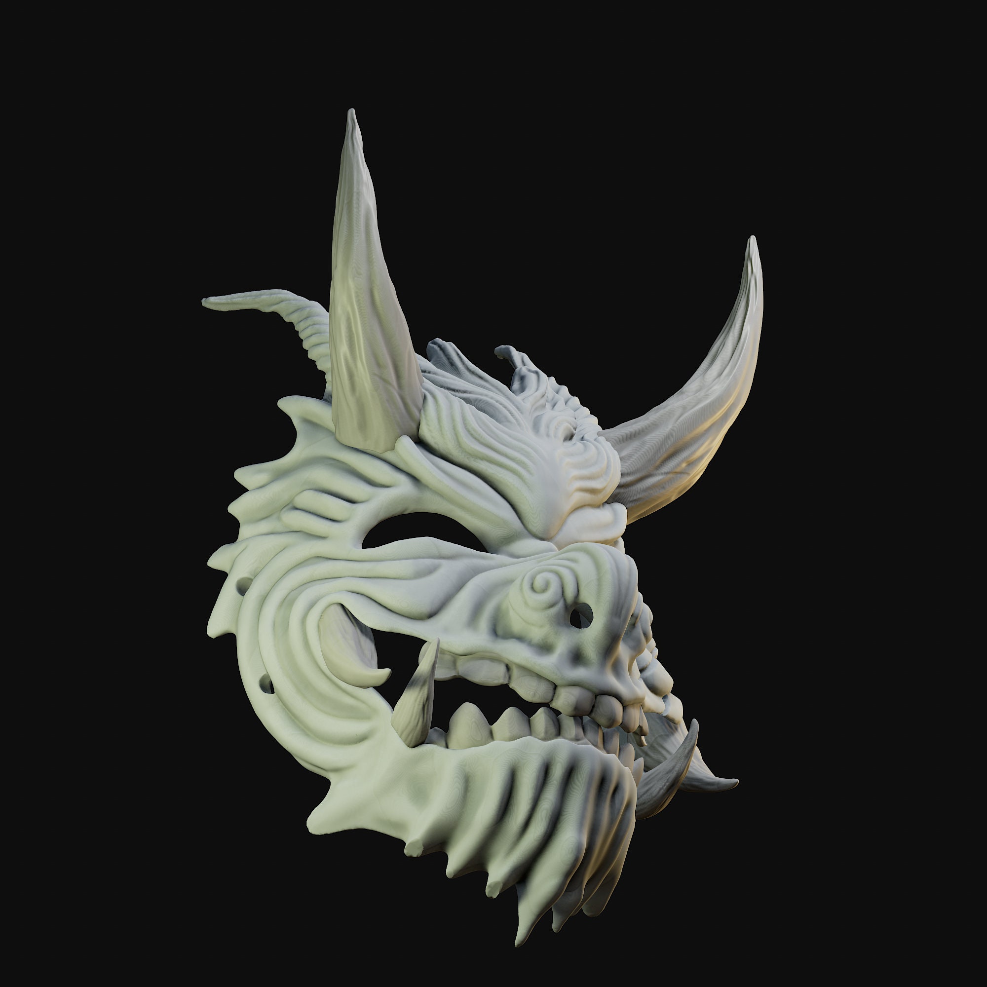 Oni Mask 2 Dragon Horn Happy Face 3D Printing File Stl - Etsy
