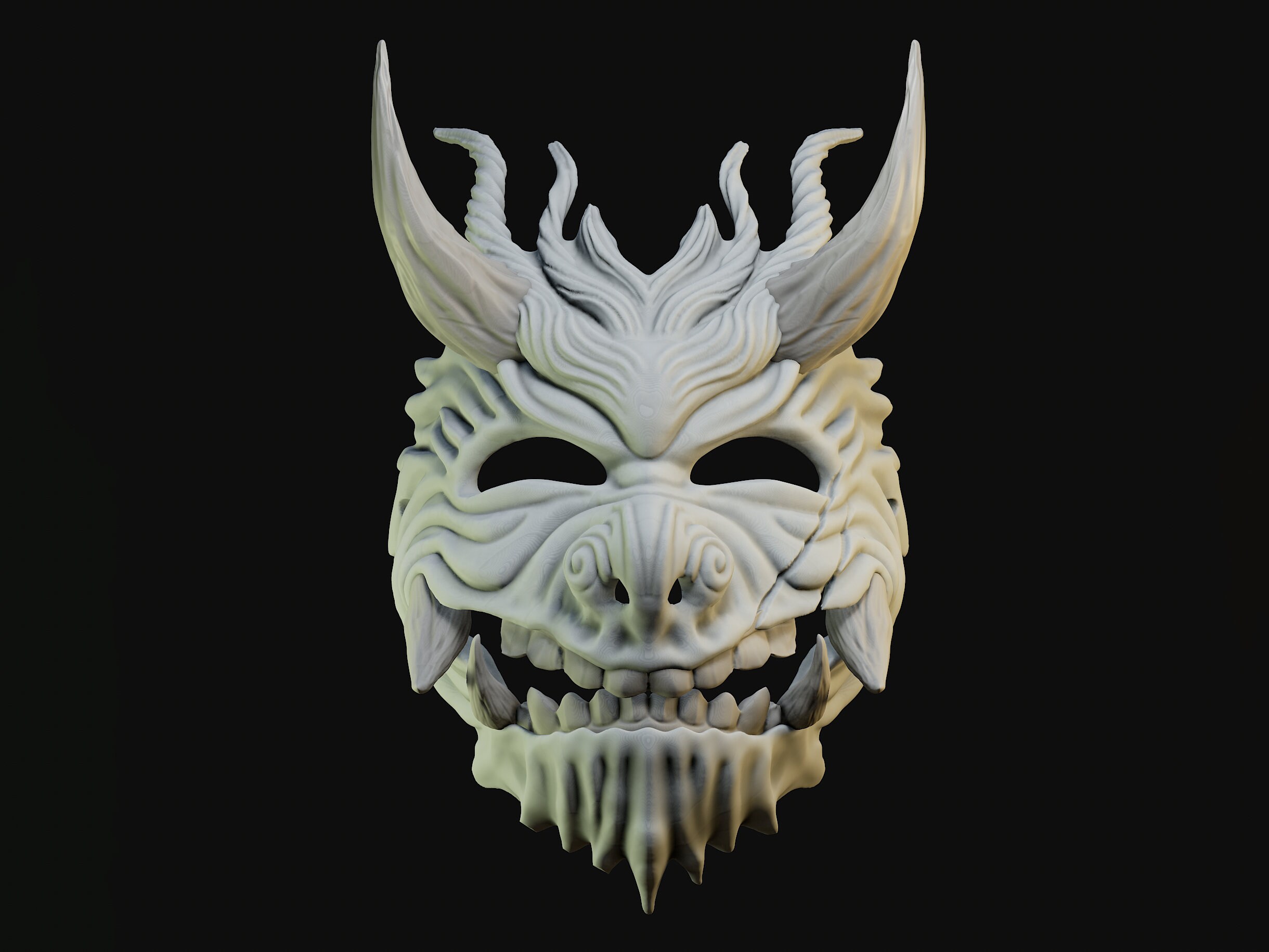 Oni Mask 2 Dragon Horn Happy Face 3D Printing File Stl - Etsy