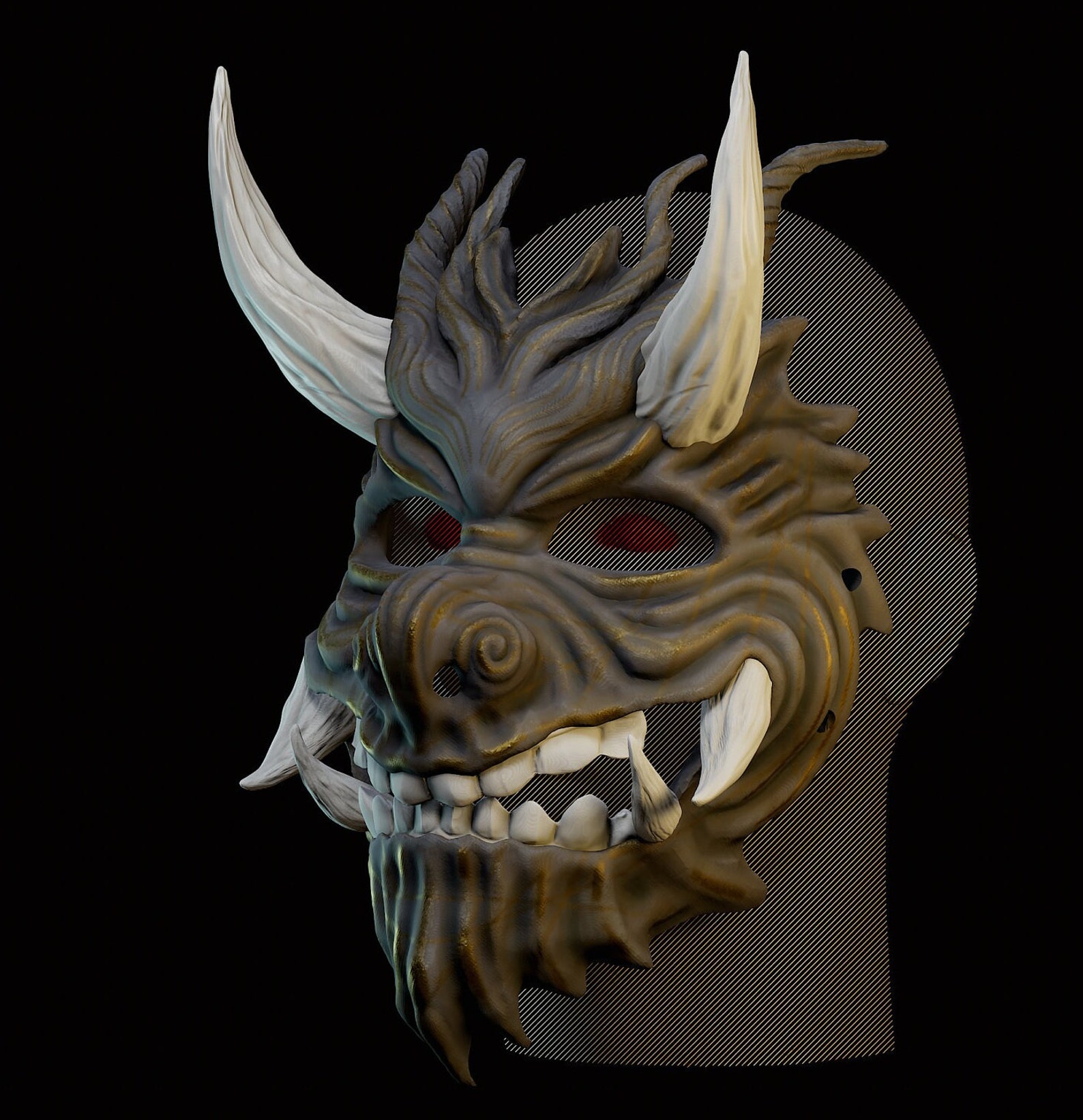 Oni Mask 2 Dragon Horn Full Face 3D Printing File Stl - Etsy