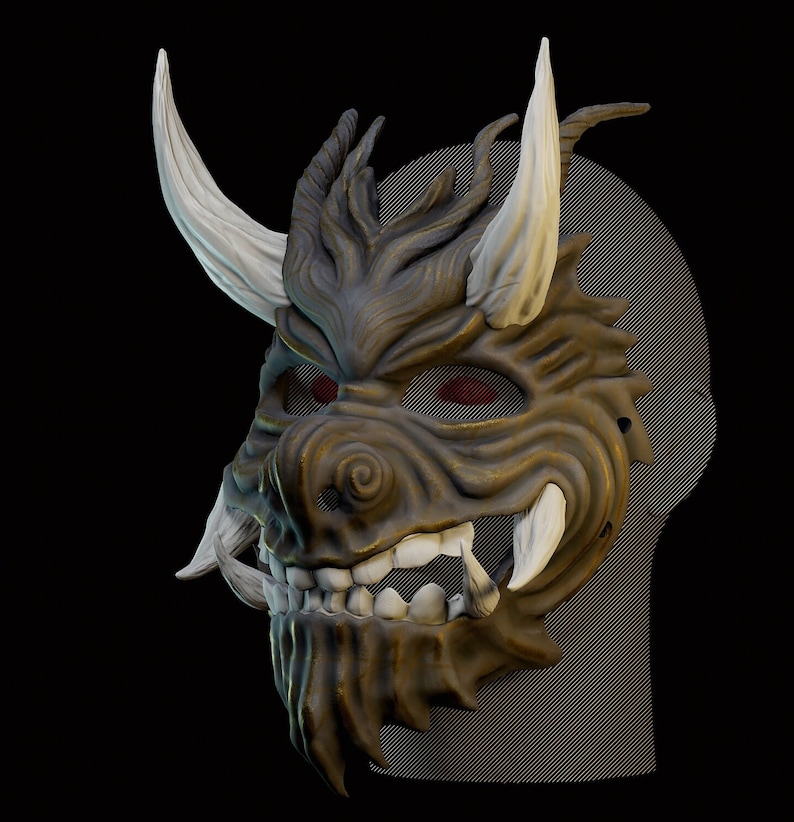 Oni Mask 2 Dragon Horn Full Face 3D Printing File Stl - Etsy