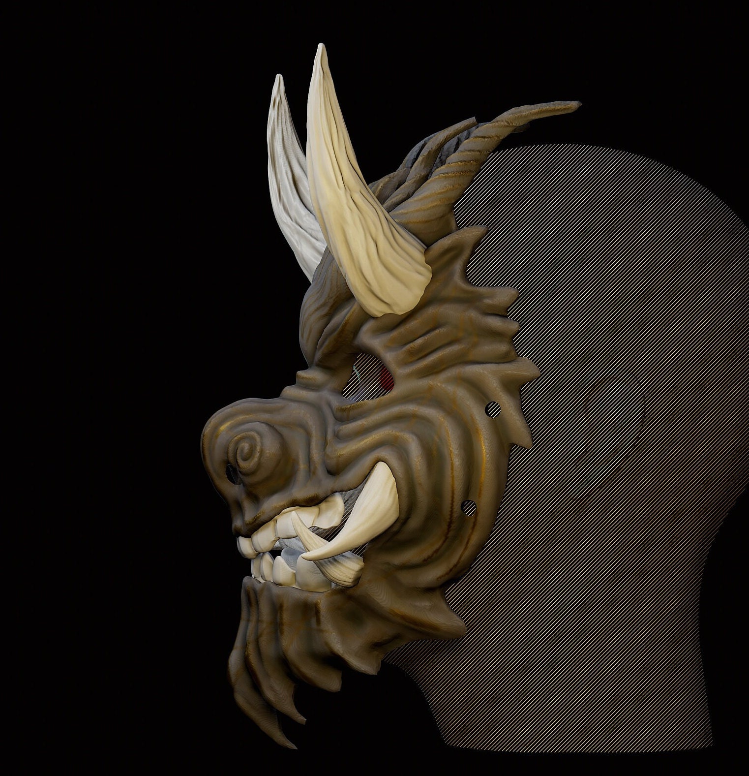 Oni Mask 2 Dragon Horn Full Face 3D Printing File Stl - Etsy