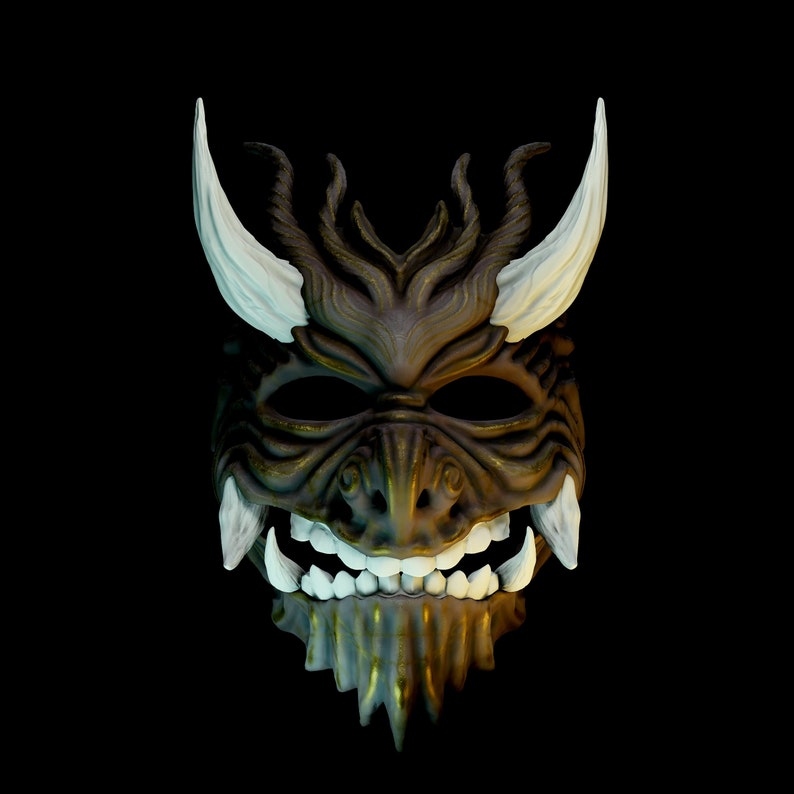 Oni Mask 2 Dragon Horn Full Face 3D Printing File Stl - Etsy