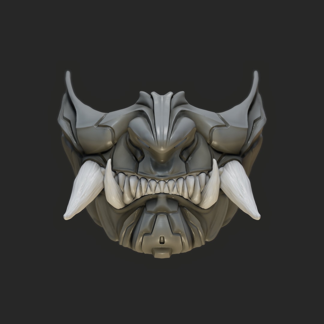 Oni Mask 16 Demon Half Face 3d Print Stl File - Etsy
