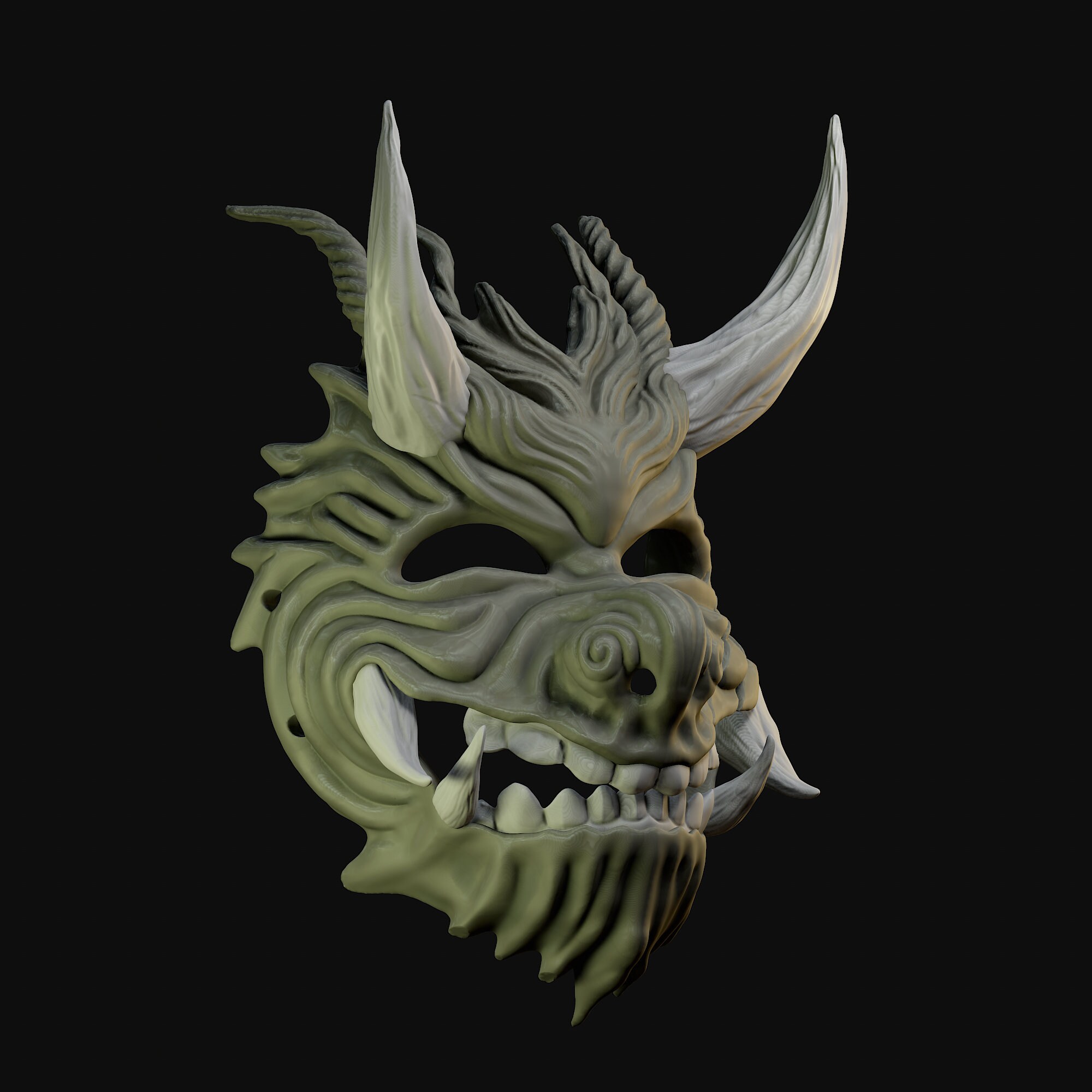 Oni Mask 2 Dragon Horn Happy Face 3D Printing File Stl - Etsy