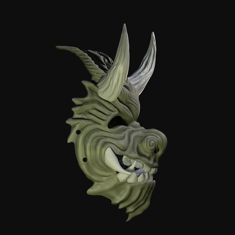 Oni Mask 2 Dragon Horn Happy Face 3D Printing File Stl - Etsy