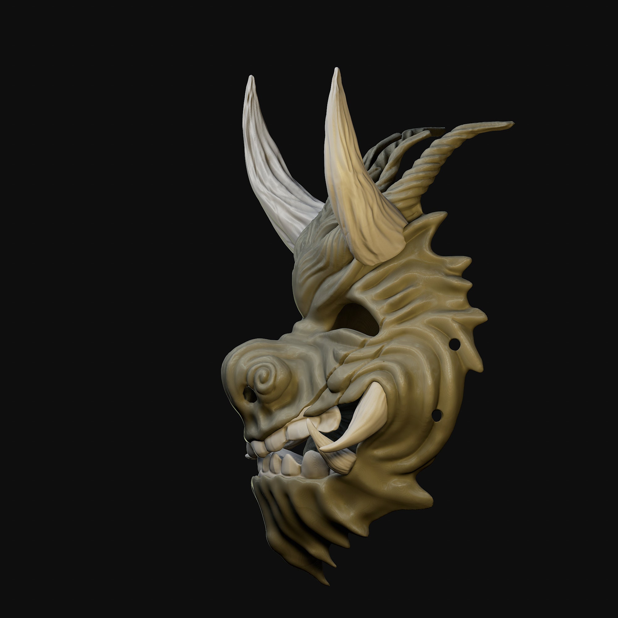 Oni Mask 2 Dragon Horn Happy Face 3D Printing File Stl - Etsy