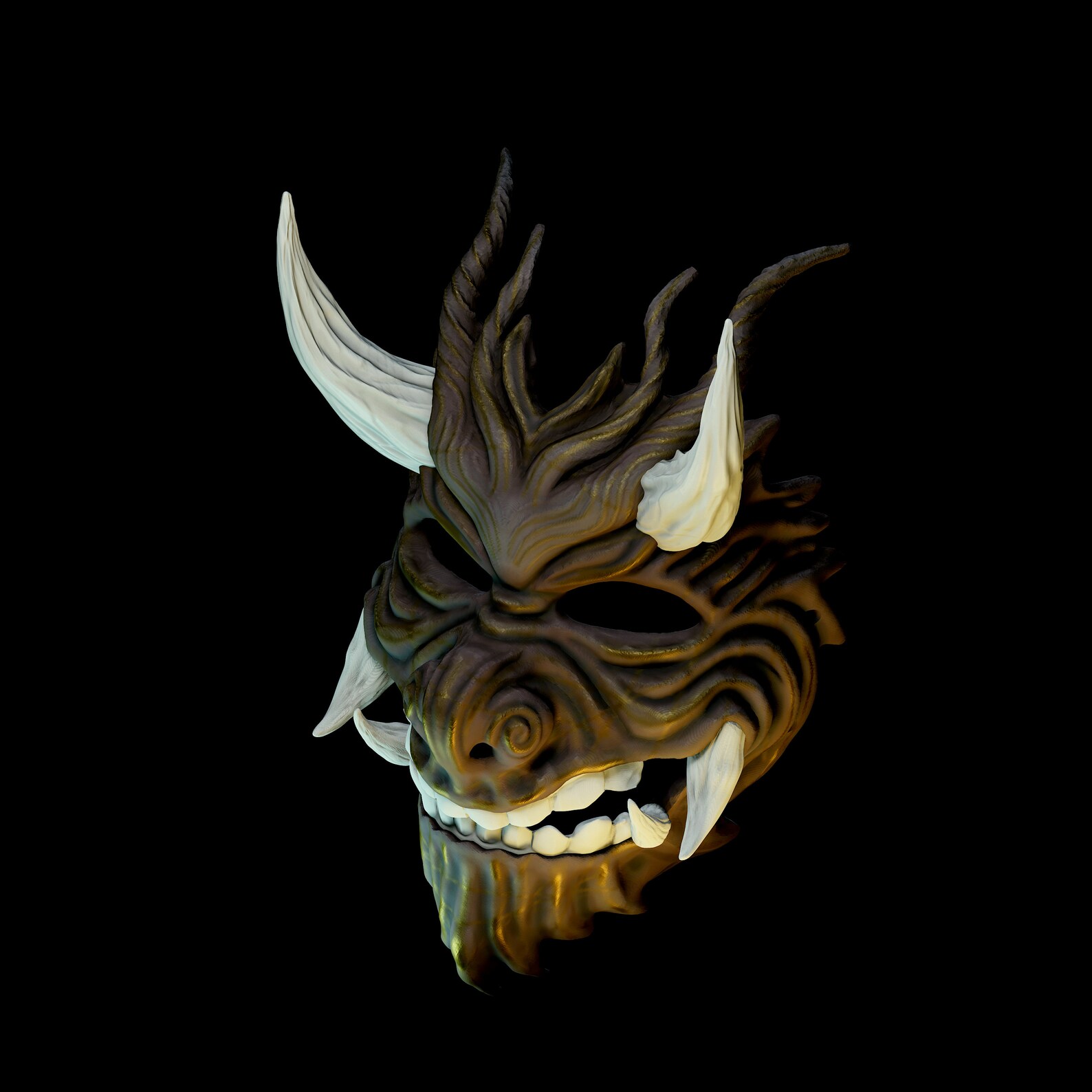 Oni Mask 2 Dragon Horn Full Face 3D Printing File Stl - Etsy