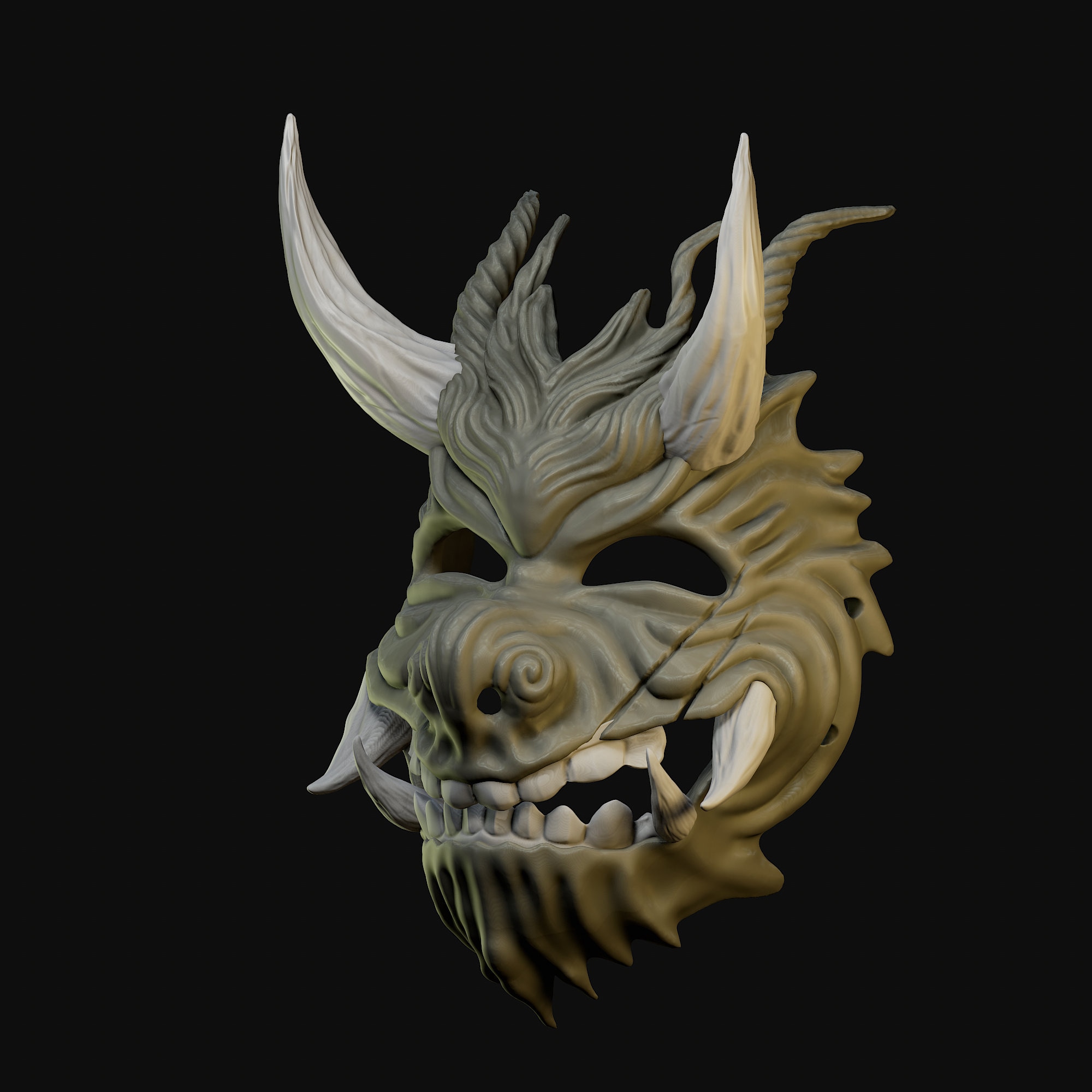 Oni Mask 2 Dragon Horn Happy Face 3D Printing File Stl - Etsy