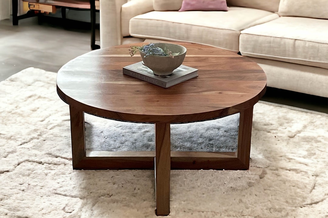 Round Coffee Table - Solid Hardwood Coffee Table for Living, Family ...