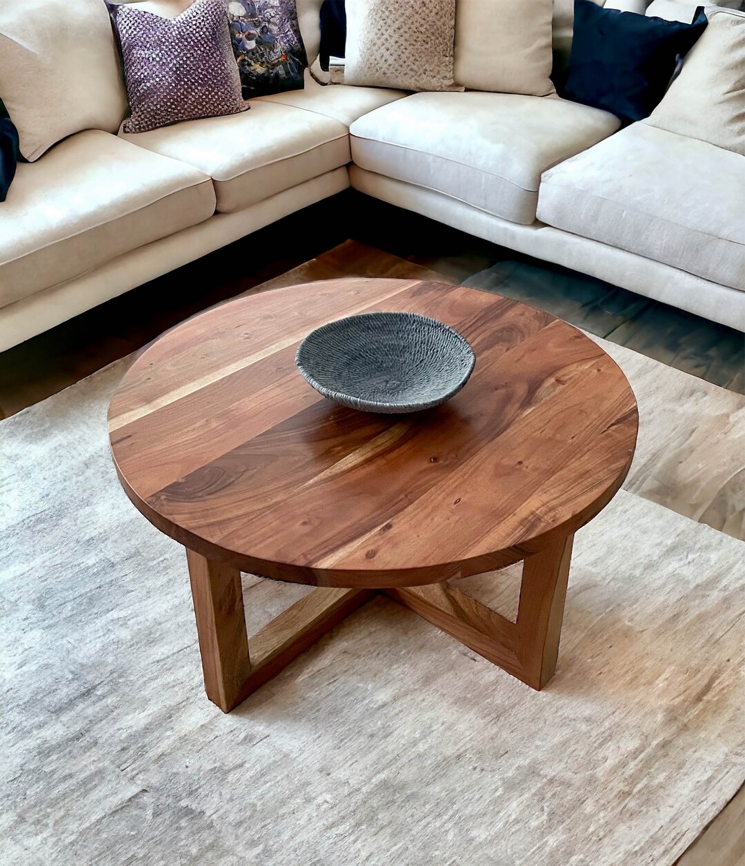 Round Coffee Table Solid Hardwood Coffee Table for Living, Family ...
