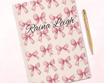 Custom Coquette Pink Bow Spiral Notebook, Custom Text Journal ...