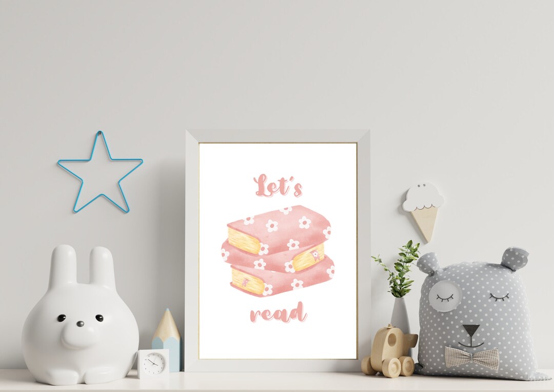 Lets Read Poster Reading Corner Book Art Digital Print Book Area ...