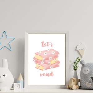 Lets Read Poster Reading Corner Book Art Digital Print Book Area ...