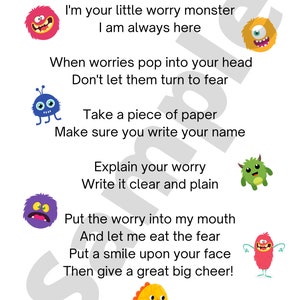 Worry Monster Printable Sheets Educational Downloadable Work - Etsy UK