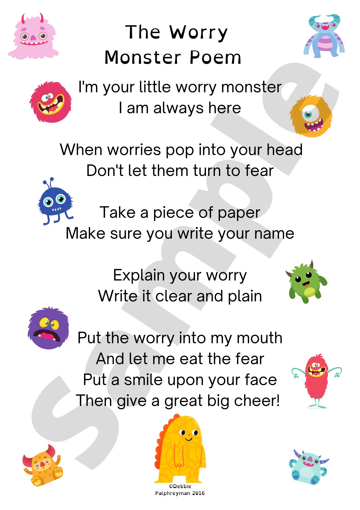 Worry Monster Printable Sheets Educational Downloadable Work - Etsy UK