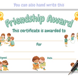 Personalised Friendship School Award Certificate, Printable for Kids ...