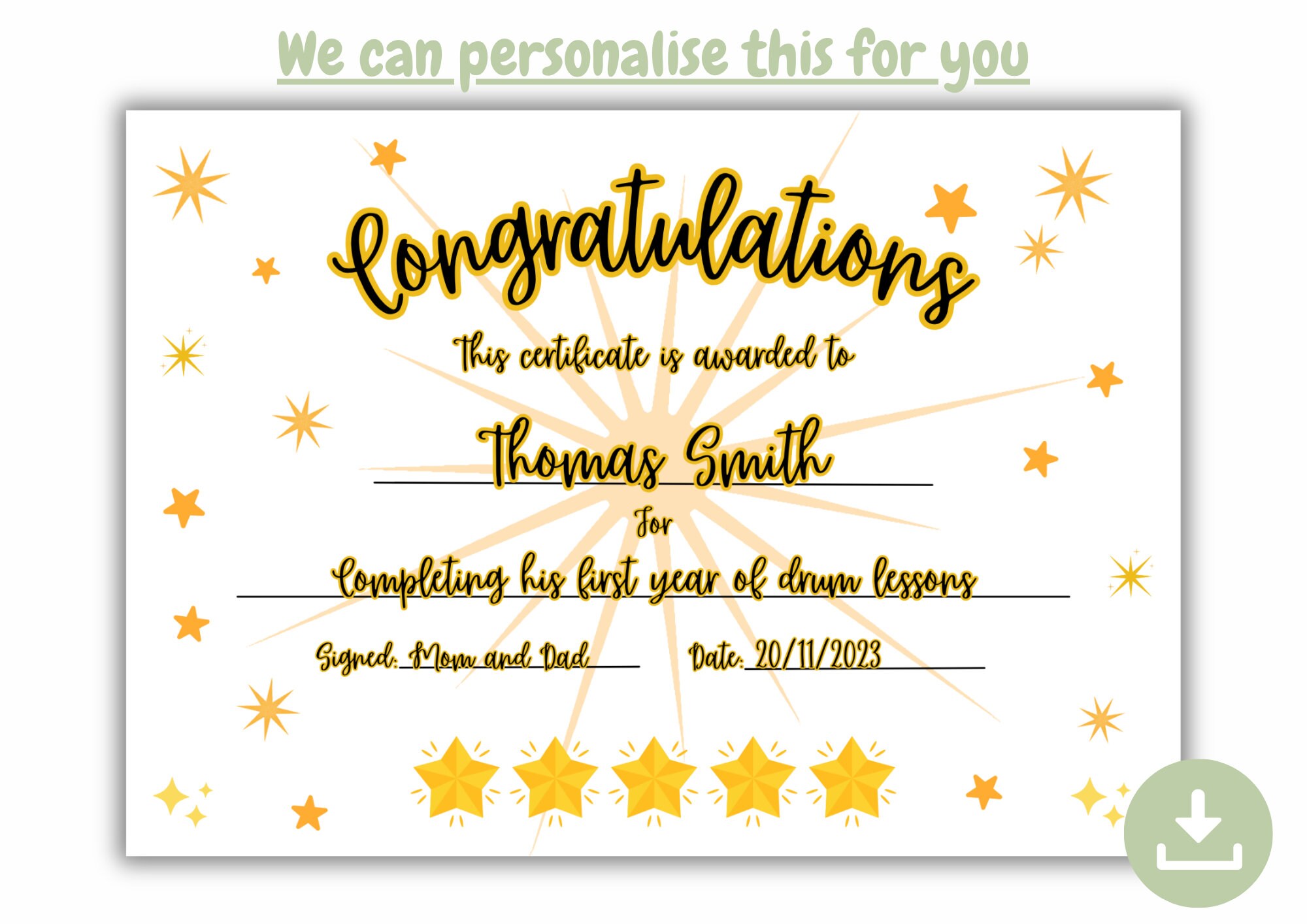 Certificat personnalisé de récompense d'étoiles, félicitations à ...