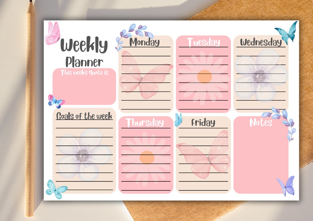 Floral Weekly Planner Printable, A4 Organiser Page, Digital Template ...