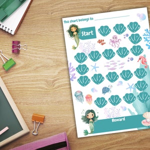 Mermaid Reward Chart, Kids Printable, Activity Template, Digital ...
