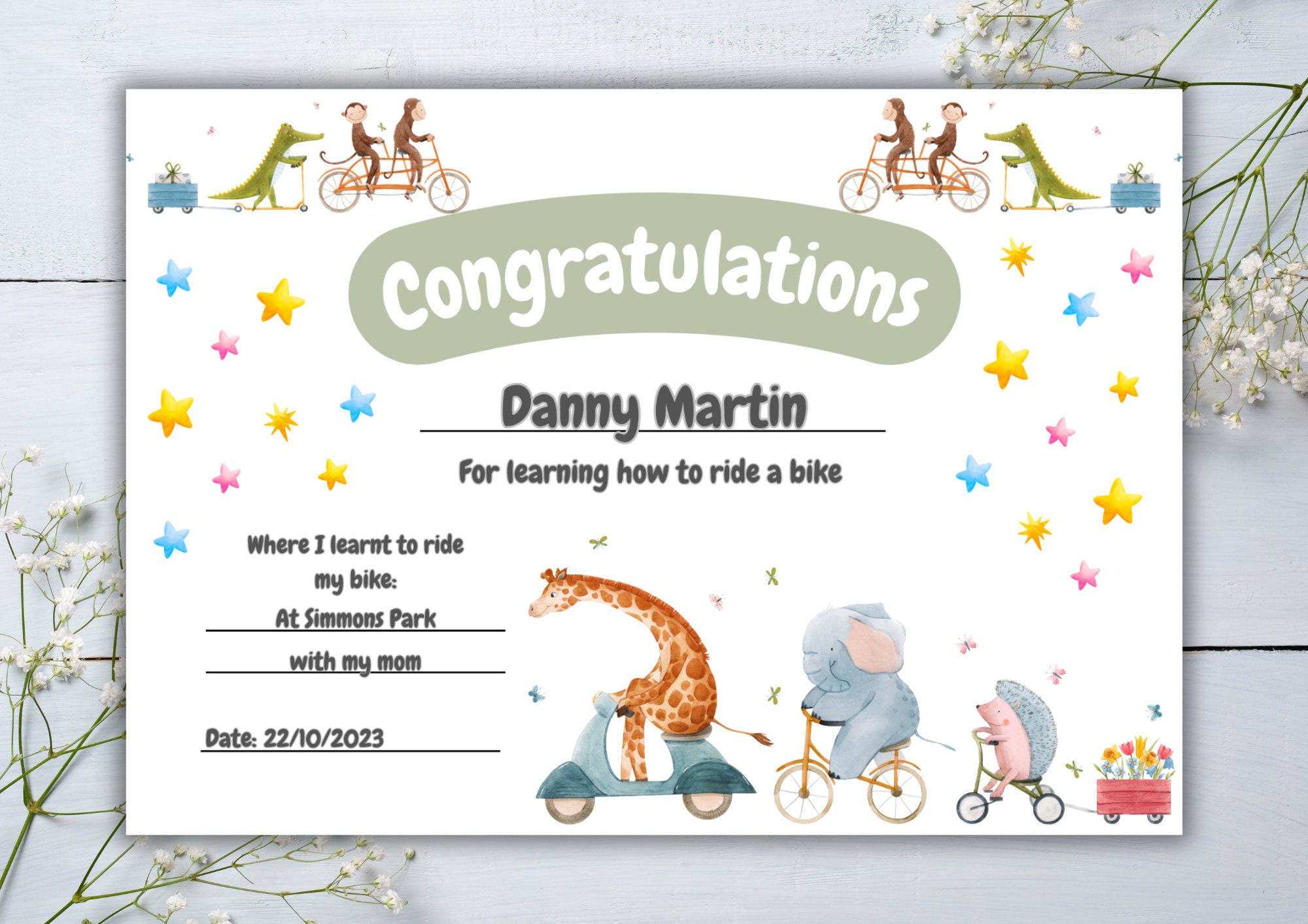Bike Certificate Digital Print Riding My Bike Award Instant Download ...