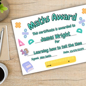 Maths Award Certificate Personalised Well Done Digital Congratulations ...