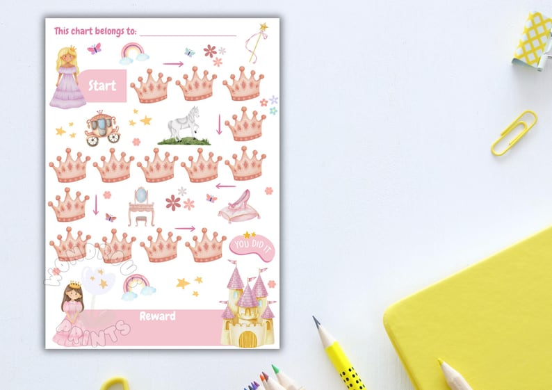 Princess Reward Chart, Kids Printable, Activity Template, Digital ...
