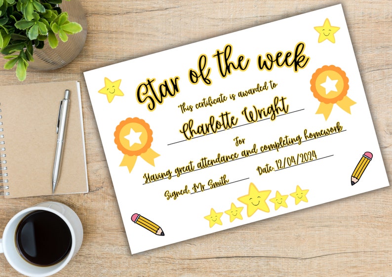 Star of the Week Personalised Congratulations Well Done Certificate ...