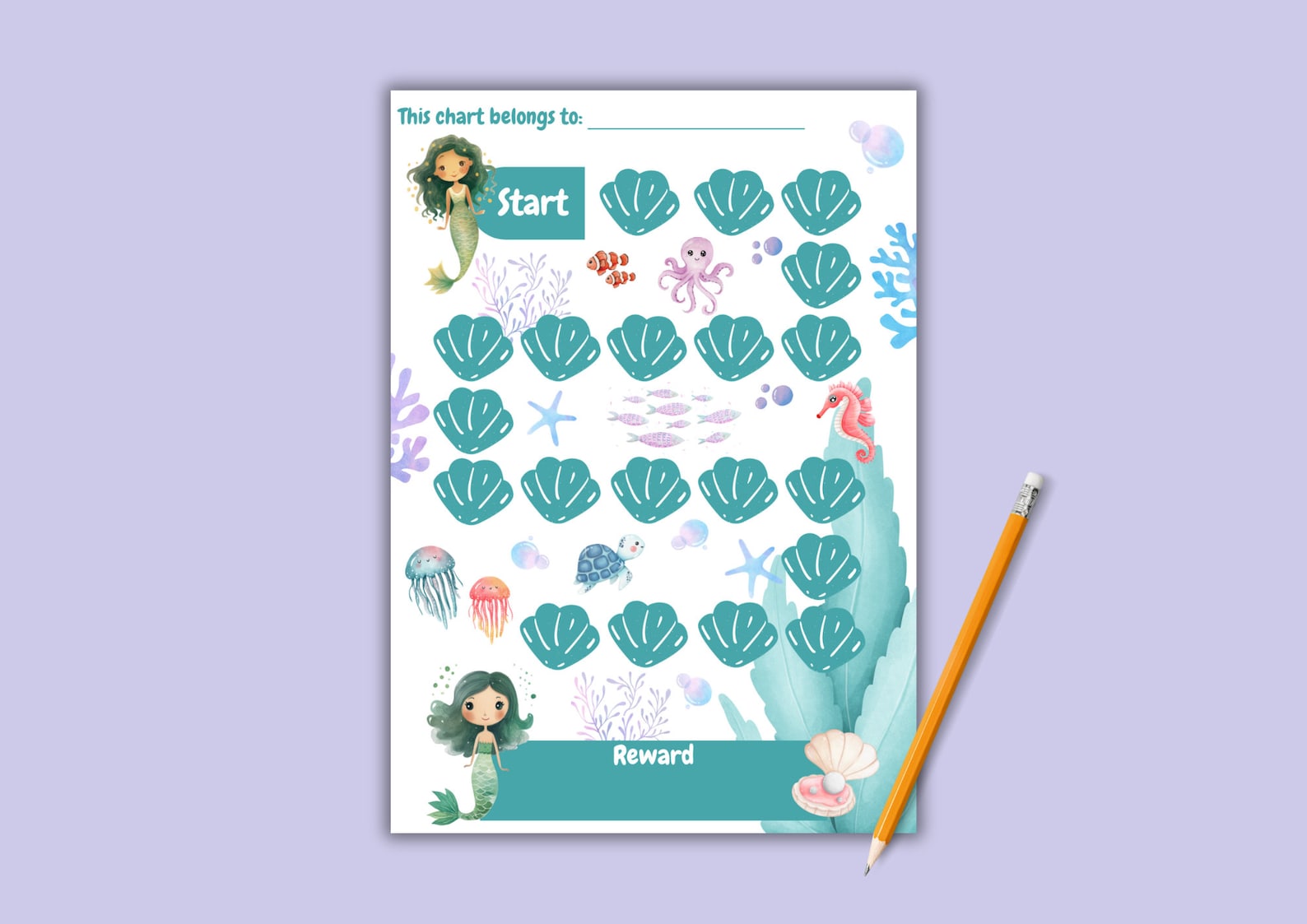 Mermaid Reward Chart, Kids Printable, Activity Template, Digital ...