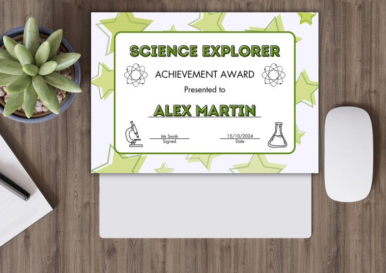 Science Achievement Award Congratulations Personalised Certificate ...