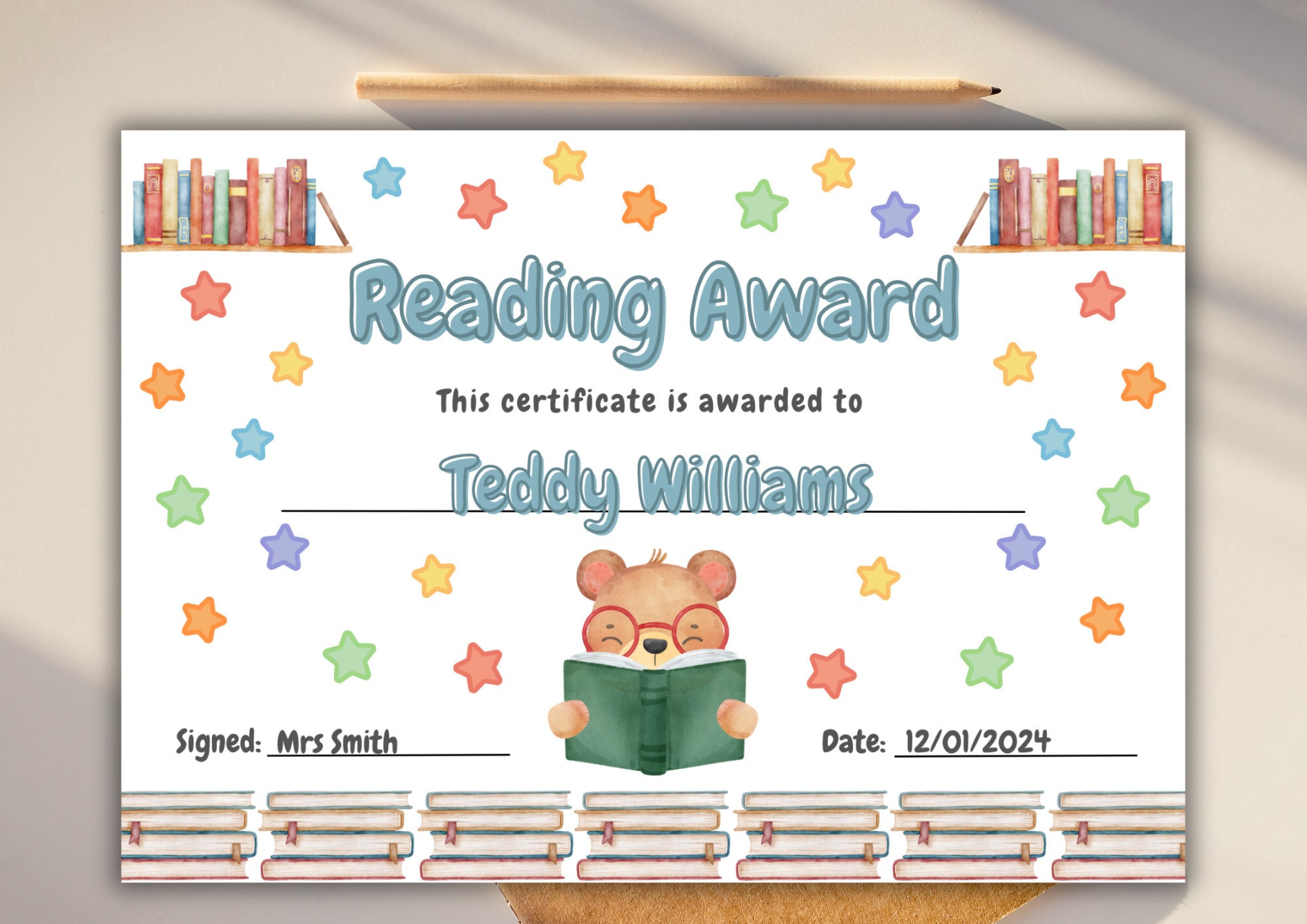 Reading Award Certificate Template Children's Certificate - Etsy