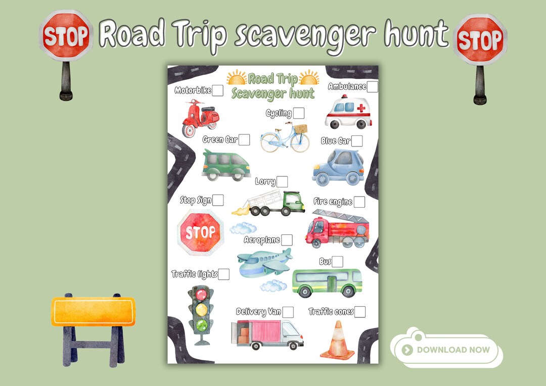 Road Trip Activity Sheet Scavenger Hunt Children's Activity Printable ...