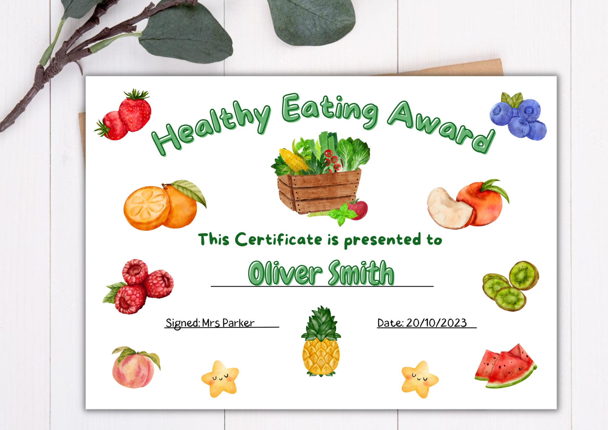 Healthy Eating Award Certificate Back to School Personalised ...
