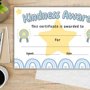 Personalised Kindness Award Certificate, Printable Kids Achievement ...