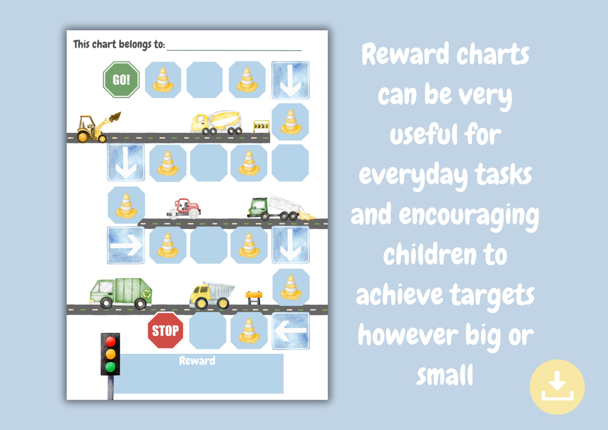 Construction Reward Chart Digger Chart Printable Reward Chart - Etsy