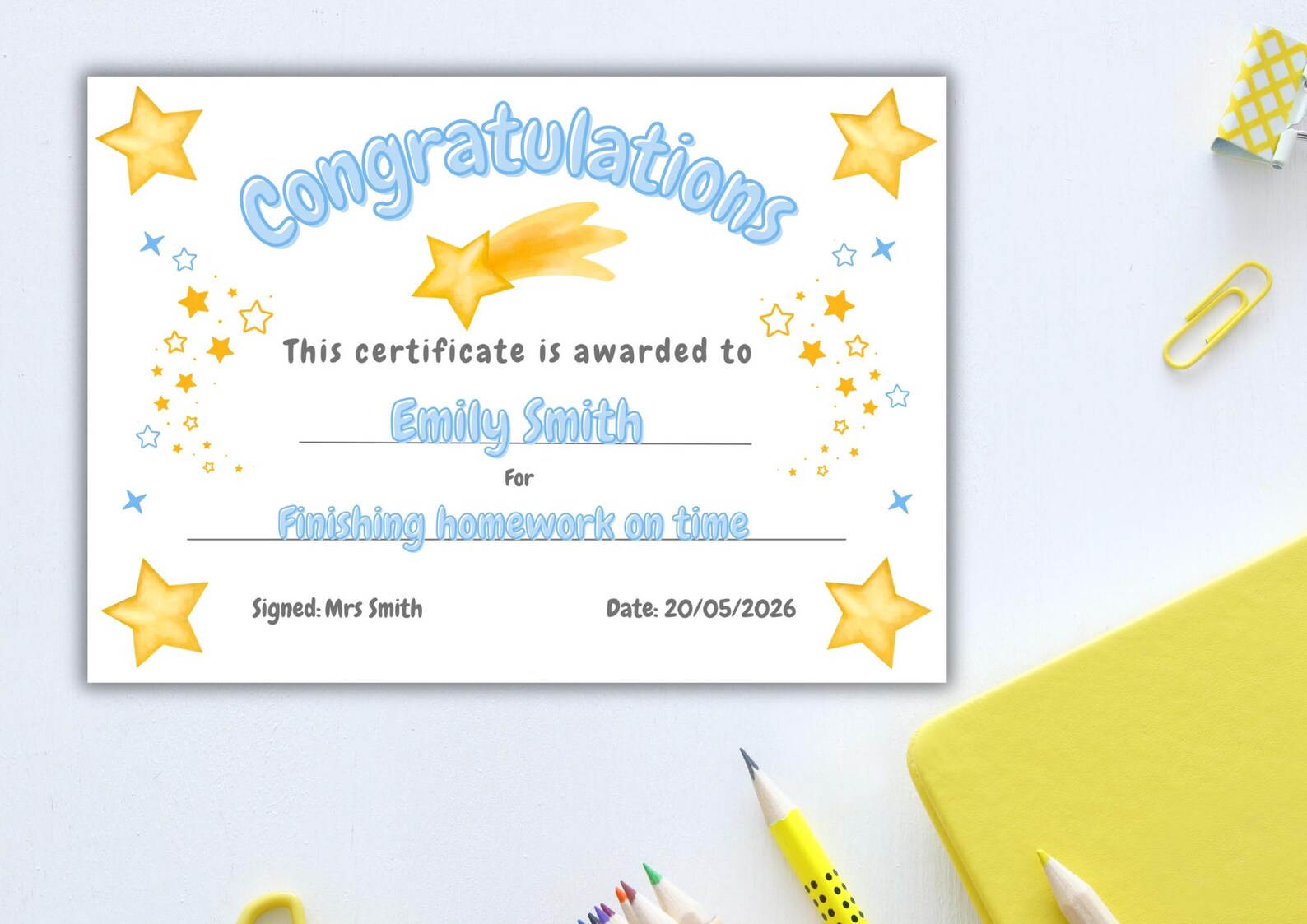 Personalised Star Award Certificate, Kids Achievement Printable ...