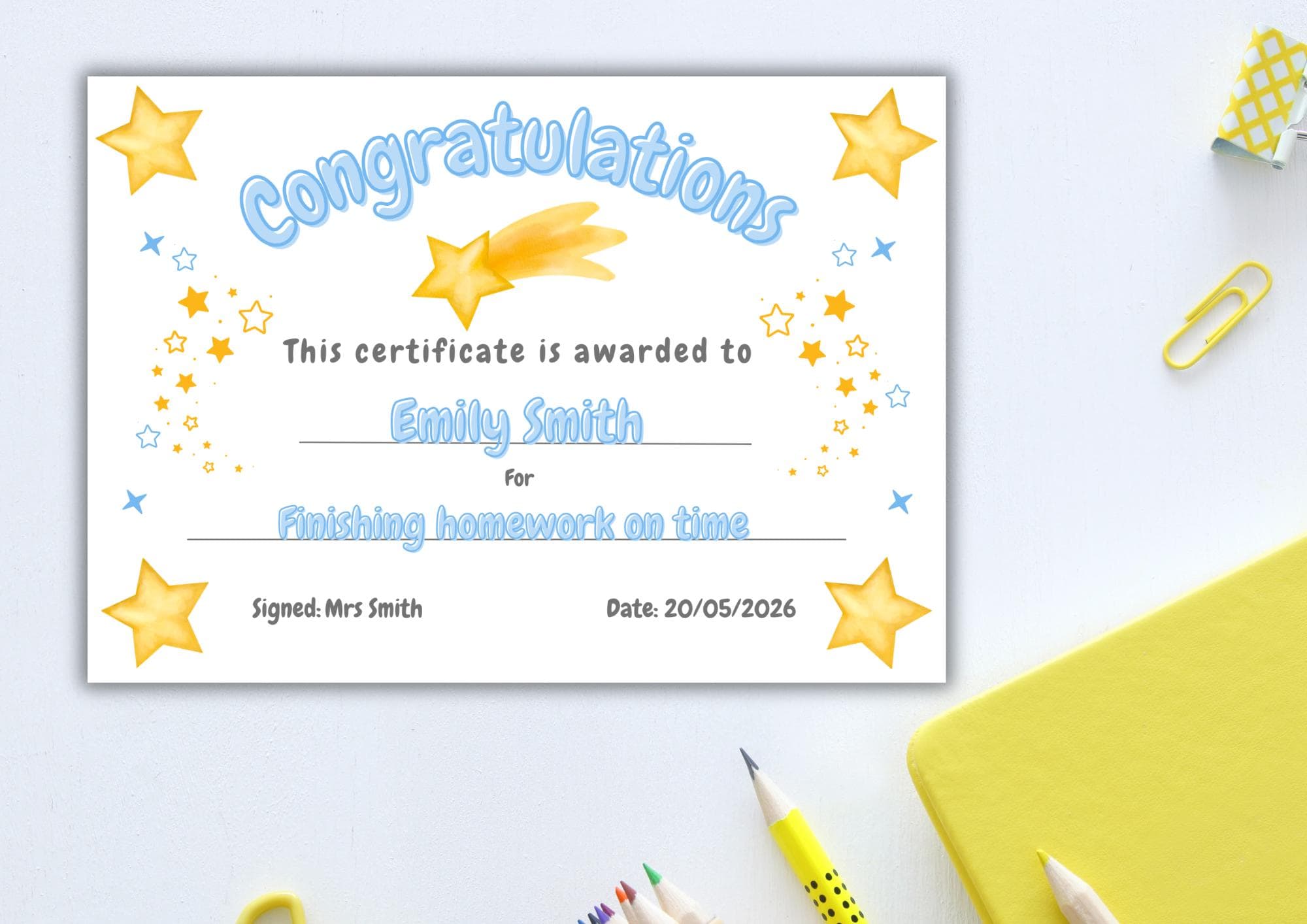 Personalised Star Award Certificate, Kids Achievement Printable ...