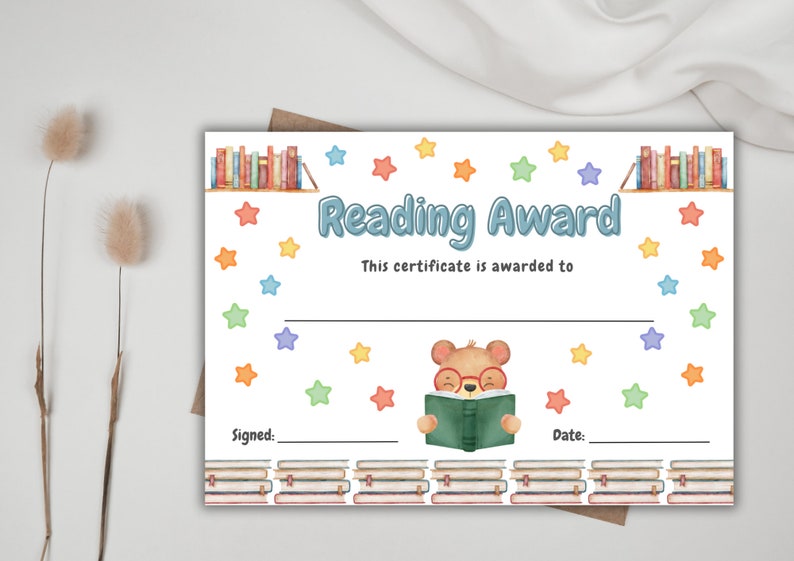 Reading Award Certificate Template Children's Certificate - Etsy