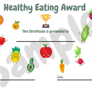 Healthy Eating Award Certificate Back to Schoolpersonalised - Etsy